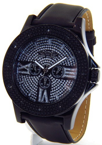 KING MASTER DIAMOND WATCH BLACK FACE LARGE BLACK CASE BAND SUPER TECHNO ...