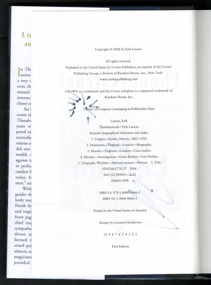 Erik Larson SIGNED AUTOGRAPHED Thunderstruck HC 1st Edition Pr Devil ...