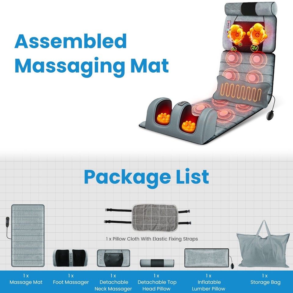 Full Body Massage Mat w/ Heat & Movable Neck Back Massager Pillow ...