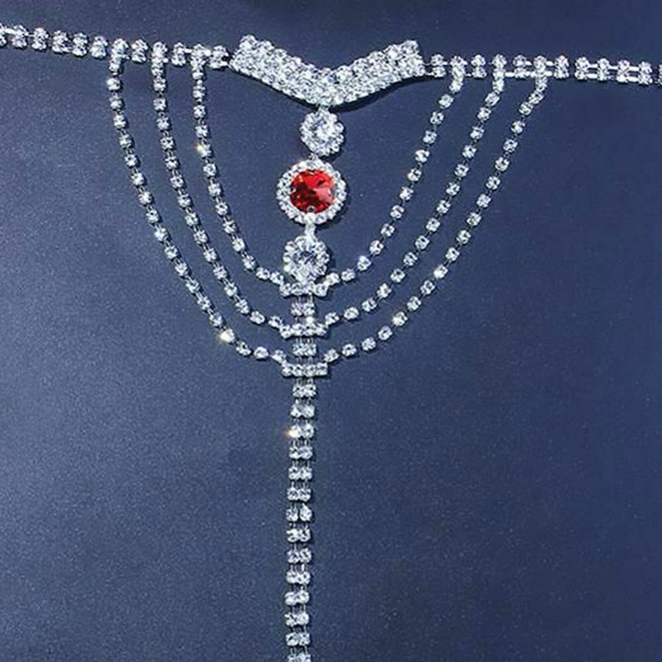 Sexy Chain Crystal Thong Panties for Women Rhinestone Body Waist Chains ...
