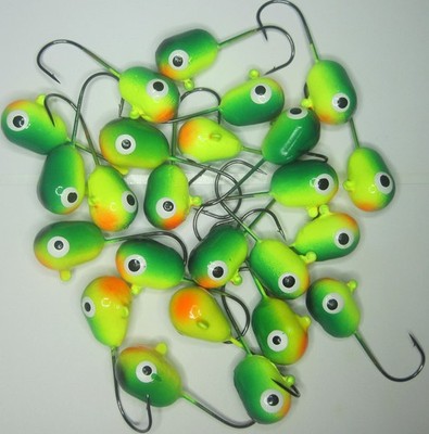 25 Floating Jig Heads Chart/Grn/Org Black Nickel 4/0 Walleye baits and ...