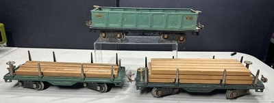 PRE WAR TWO LIONEL #511 & One 512 Gondola cars WITH WOOD LOAD STANDARD ...