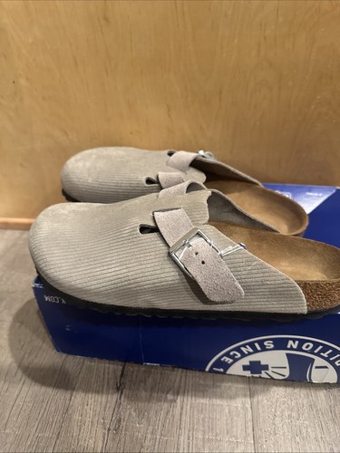 Birkenstock Boston Gray Men's Clog Shoes, Suede Leather, Size 10-10.5 ...