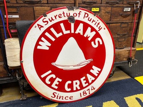 Vintage Graphic WILLIAMS Ice Cream Sign 2 sides round porcelain ...