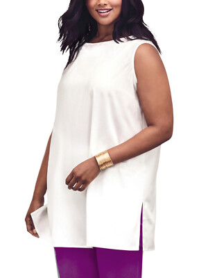 JESSICA LONDON LADIES WHITE SLEEVELESS SLASH NECK TUNIC TOP NEW (ref ...