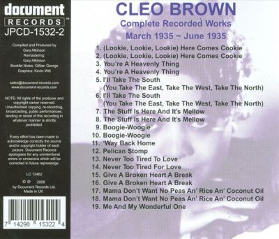 CLEO BROWN - COMPLETE RECORDED WORKS * NEW CD 714298153224 | eBay UK