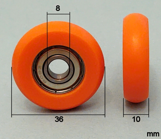 Rowing machine seat wheel. Nylon roller with bearing 8x36x10mm-see ...