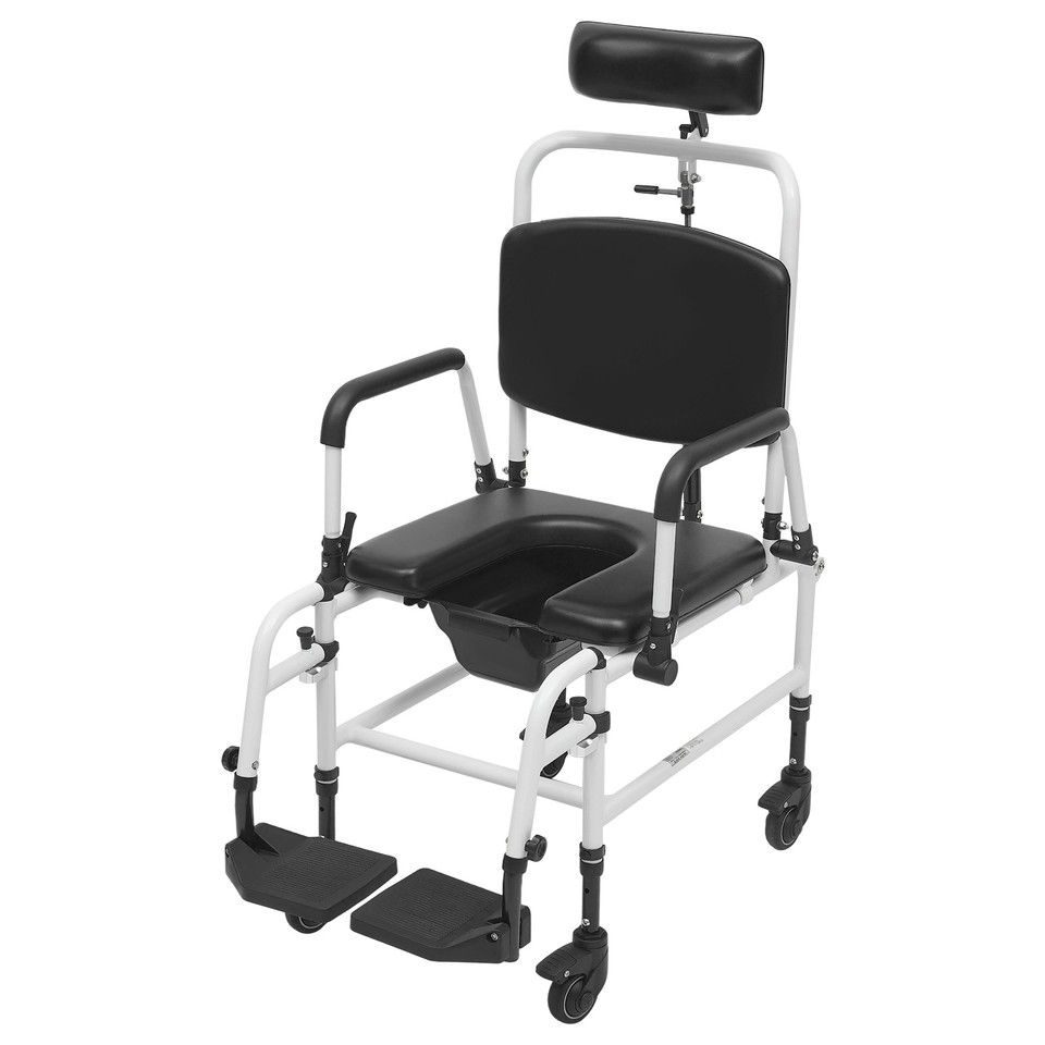 Shower Chair with 4 Wheels, Toilet Wheelchair, Commode Chair Angle ...
