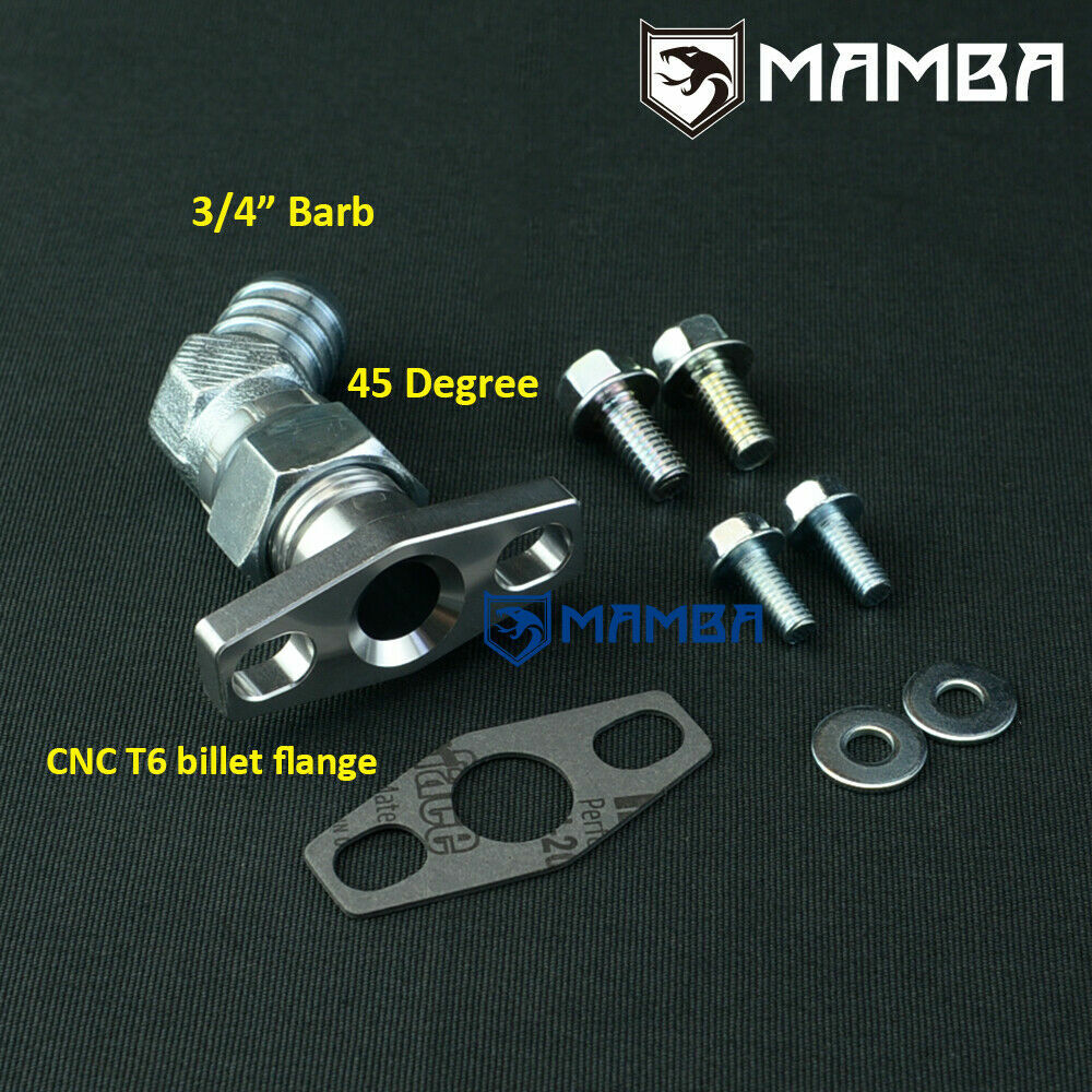 45 Deg 3/4" Barb Turbo Oil Return Flange Kit Garrett GT15 GT17 GT19 ...