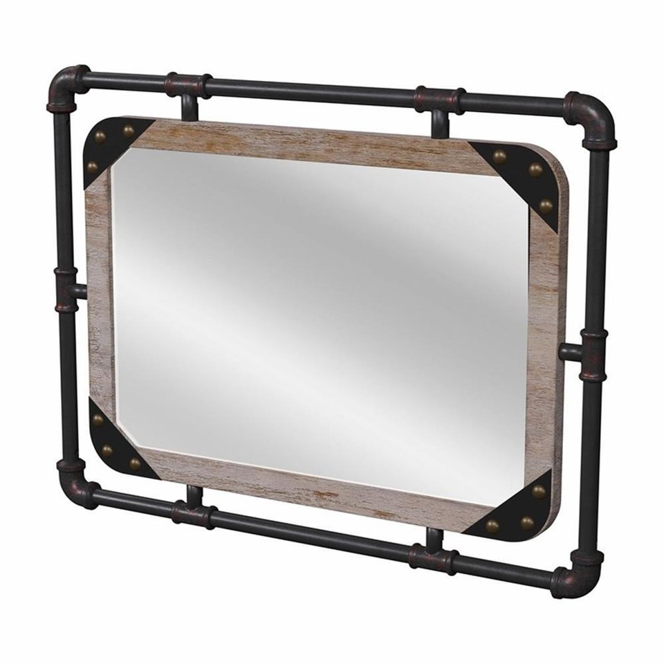 Furniture of America Gee Industrial Metal Wall Mirror in Antique Black ...