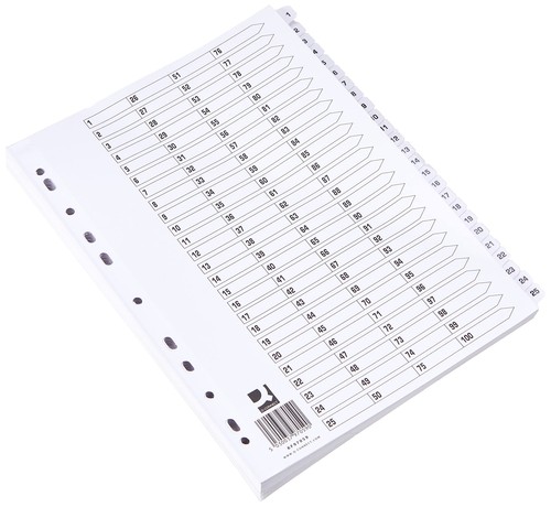 Q-Connect 1-100 Index Multi-Punched Reinforced Board Clear Tab A4 White ...