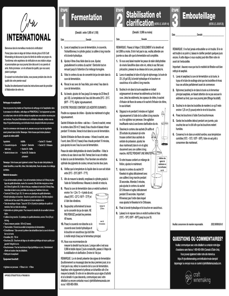 Wine Ingredient Kit - Cru International - British Columbia Pinot Noir ...