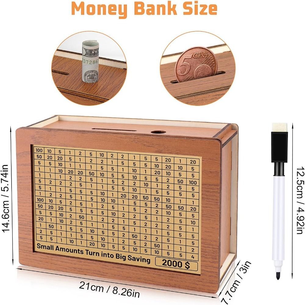 Creative Savings Box Reusable Money Saver Decorative Wooden Money Box ...