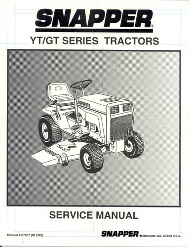 1992 Lawn Tractor Operator Instructions Maint Manual Snapper YT GT 1992 -- 7007 | eBay