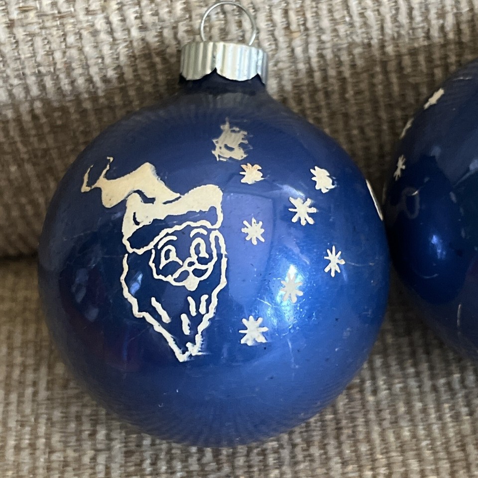 Lot of (2) Shiny Brite Stenciled Christmas Ornaments Santa Star Snowman Blue | eBay