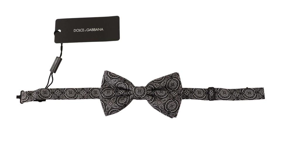 Dolce & Gabbana Black white 100% Silk Adjustable Neck Papillon Tie | eBay