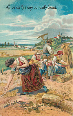 Postcard Religious 10 Commandments Give Us Daily Bread Divided Farmers ...