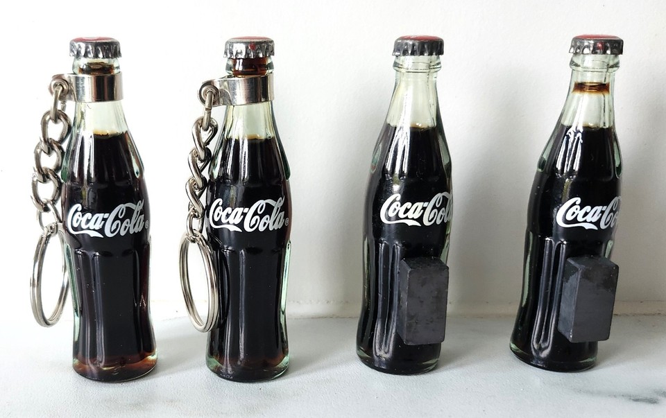 4 Coca Cola Miniature Bottles USA COLUMBUS HEAD OF OHIO KEYCHAIN ...