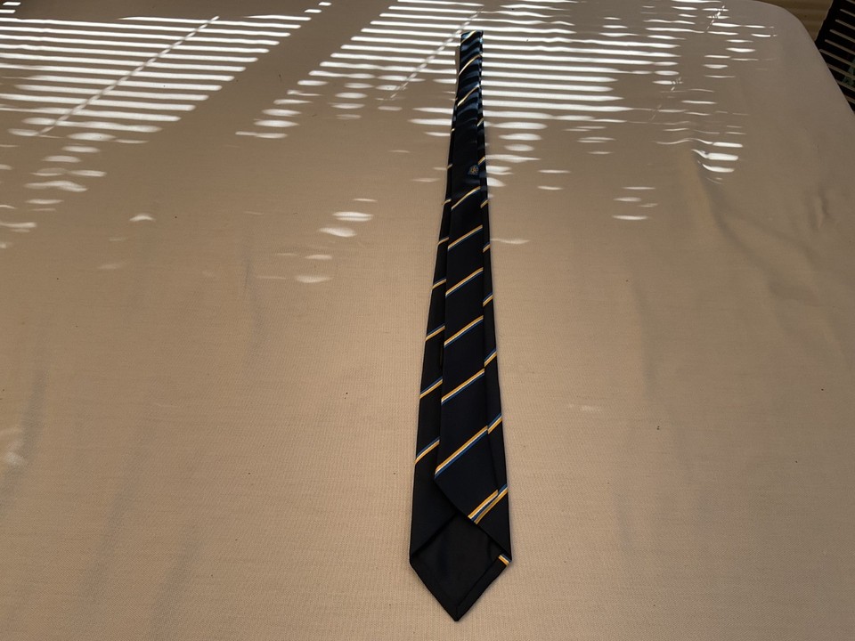 BRITISH CALEDONIAN CREW TIE NAVY WITH BLUE AND YELLOW STRIPES AND BCAL ...