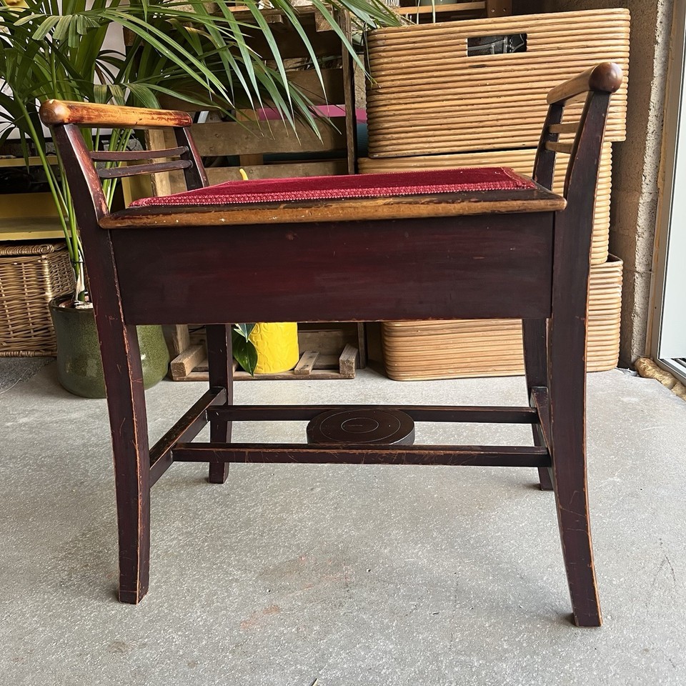 Antique Edwardian Mahogany Piano Stool Red Velvet Seat Music Storage ...