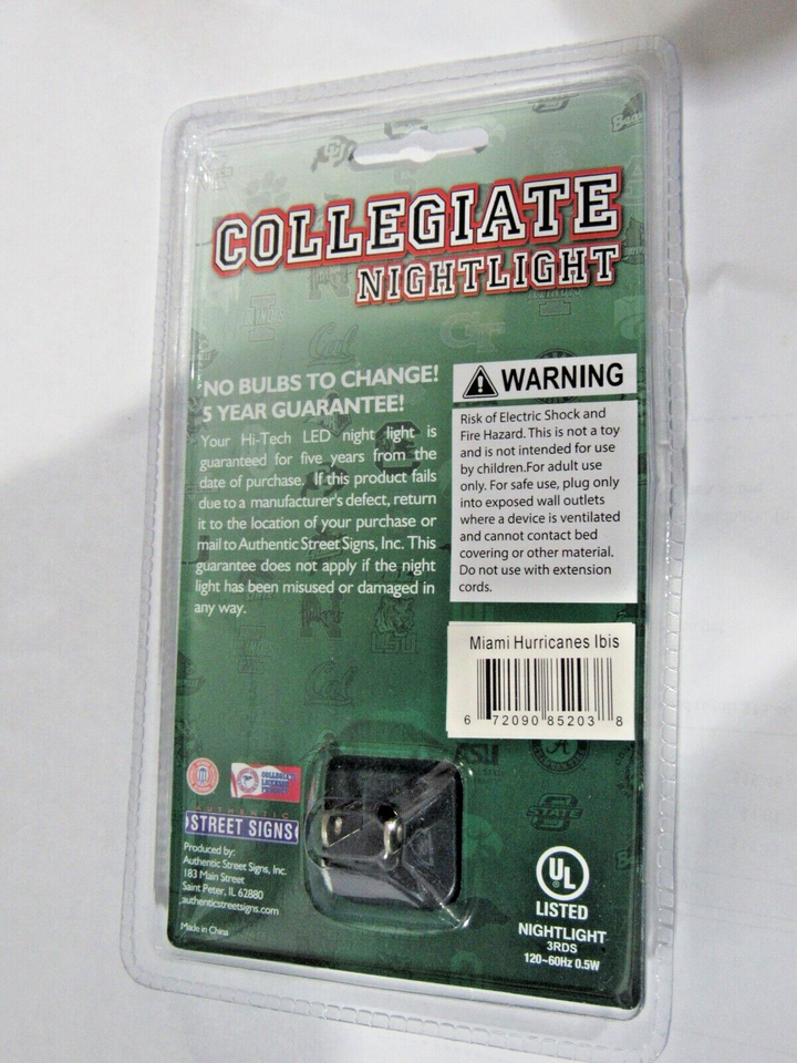 NCAA Miami Hurricanes Hi-Tech LED Night Light by Authentic Street Signs ...