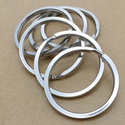 10pk 30mm Stainless Steel Flat Key Ring Keychain Split Rings Silver ...