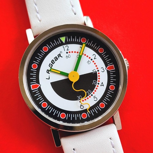 LA Gear Watch Amazing White Black Yellow Dial 455122 Rare Vintage L.A ...
