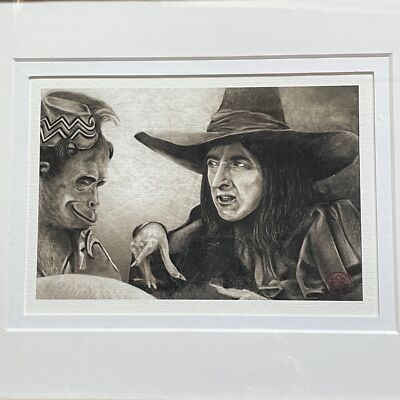 11"Framed Art Print Wicked Witch Flying Monkey Portrait Double White ...