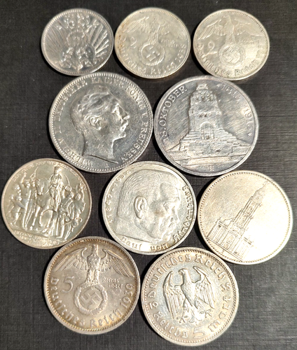 Collector's Lot of 10, German Silver Nazi Coins as shown some ...