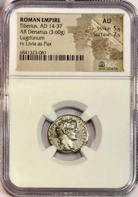 Tiberius Ancient Roman Silver Coin 14-37 AD AR Denarius Lugdunum Mint ...