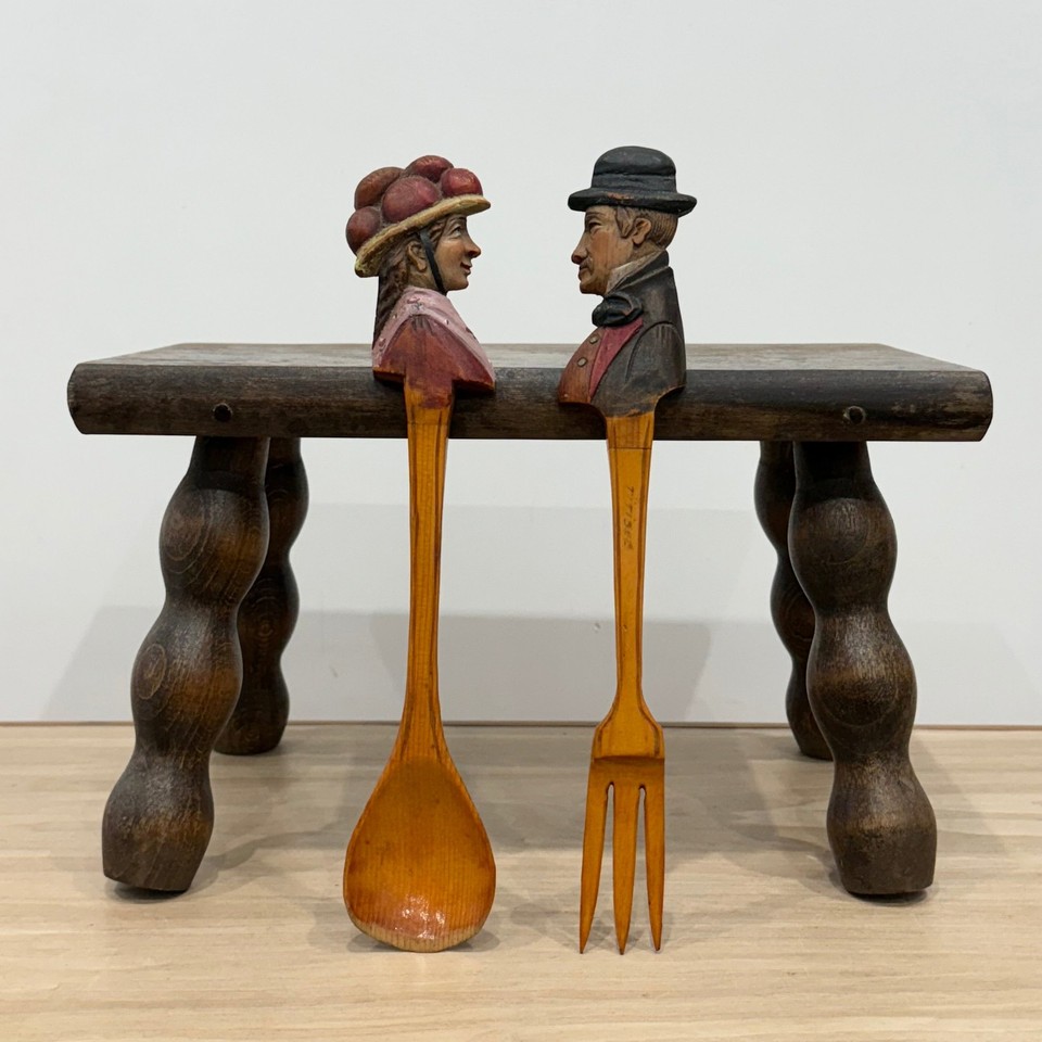 Vintage German Carved Wooden Figural Salad Servers – 3 Spoon & Fork ...