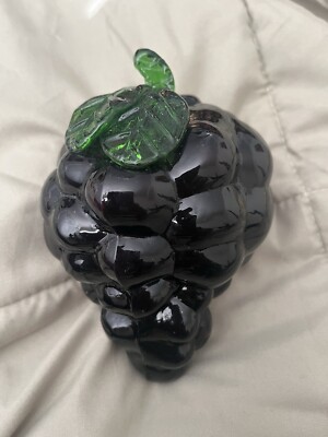 Vintage Art Glass Fruit Grapes Deep Purple Cluster Green Stem ...
