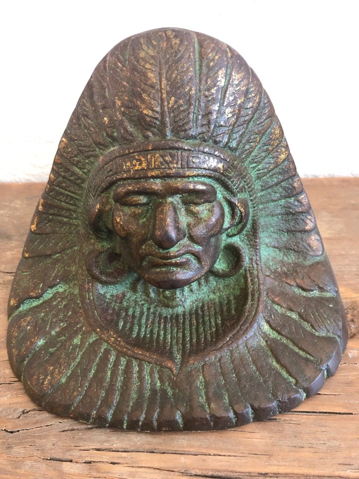 Antique American Indian Chief Bust Cast Iron Bronze Copper Verde Finish ...
