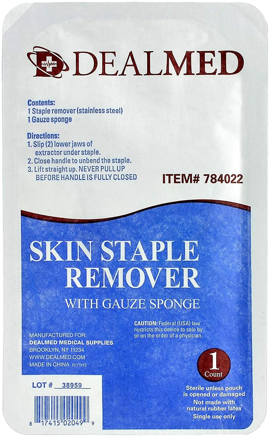 Dealmed Sterile Staple Removal Kit with Staple Remover and Gauze Sponge ...