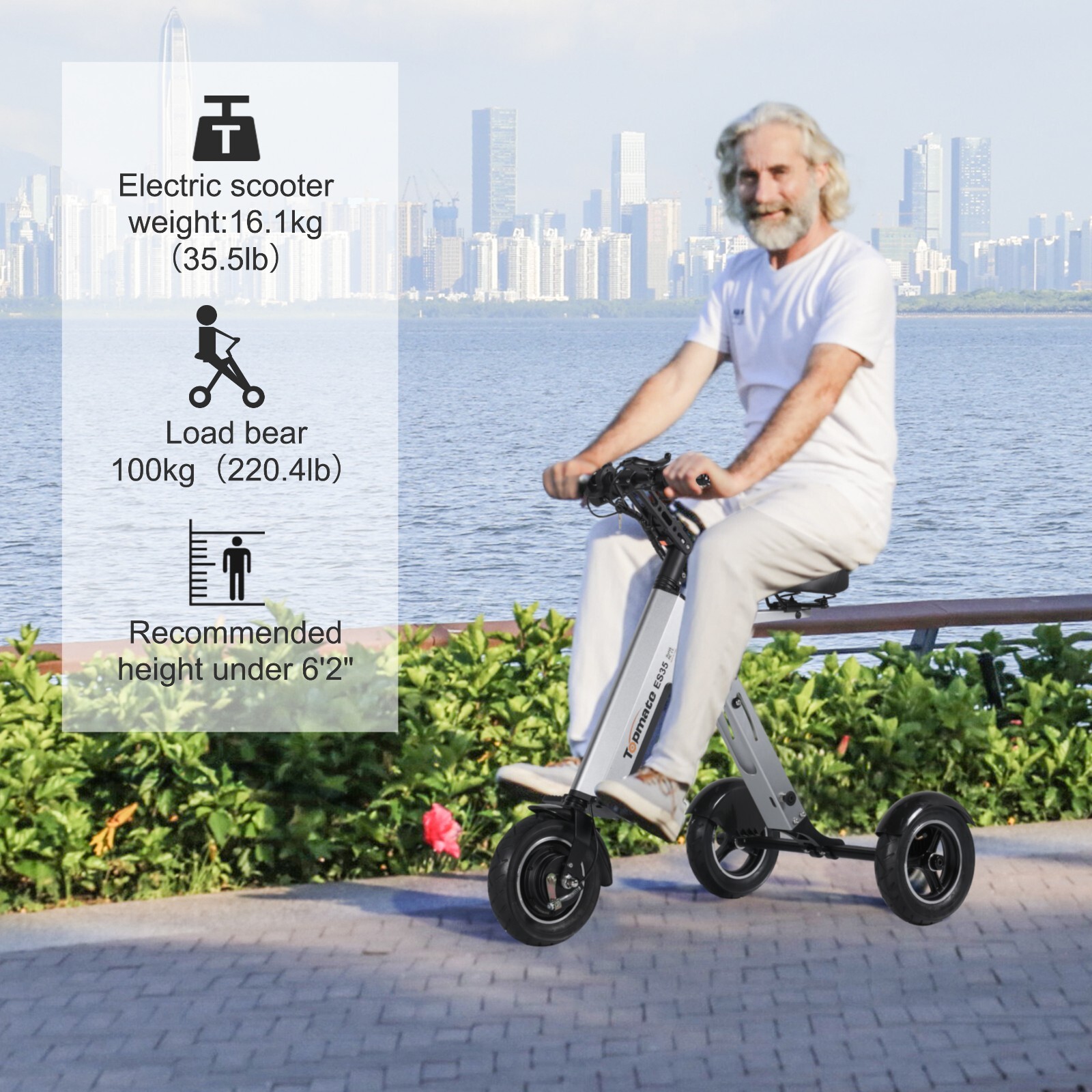 TopMate ES35 Electric Scooter 3 Wheel for Adult Lightweight E-Tricycle ...