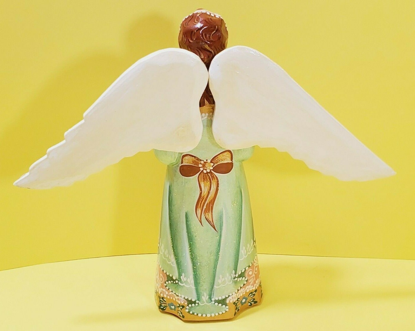 1997 Russian Hand Carved Wood Angel Doll Figurine Hand Painted Wings ...