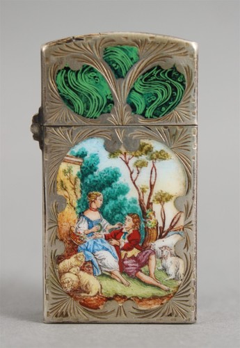 Vintage c1957 ZIPPO Lighter Tank & Italian Enameled & Engraved Silver ...