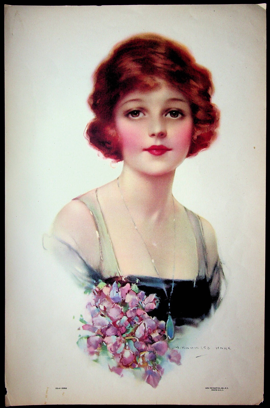 J. Knowles Hare 1930s Calendar Art 11x17 Doris Redhead Beauty With ...