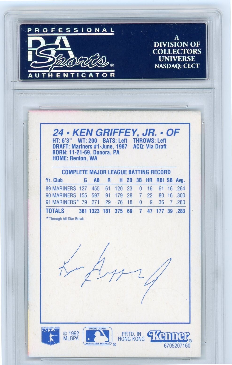 1992 Kenner Starting Lineup Portrait KEN GRIFFEY JR Mariners HOF PSA 9 ...