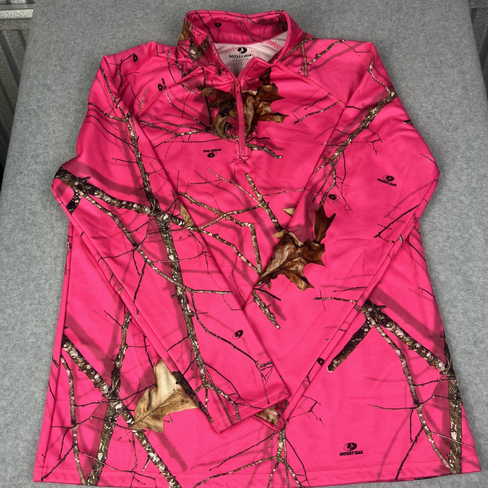 Mossy Oak womens top Size L hot Pink Real Tree Camouflage Quarter Zip ...