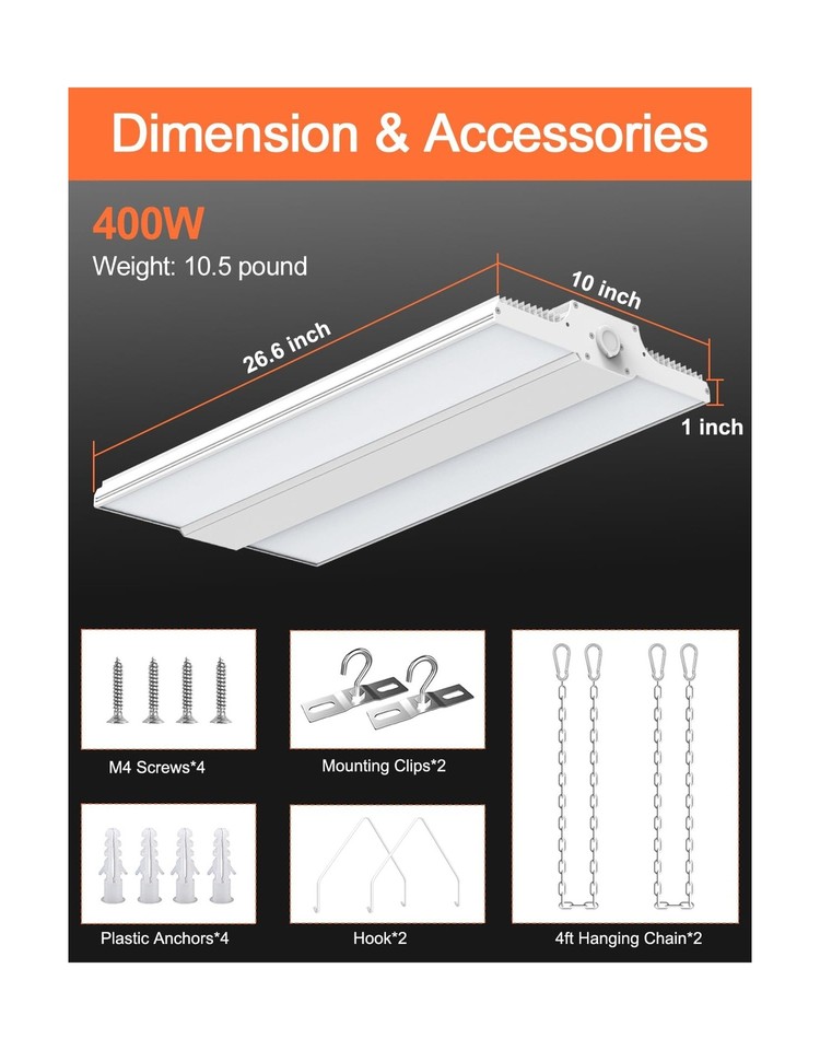 400W LED High Bay Shop Light UL&DLC Listed, 60,000lm 400W/320W/240W ...