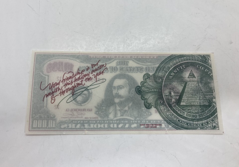Rare 1989 Advertising Ten Thousand Dollar Bill Bookmark USA Unique Art ...