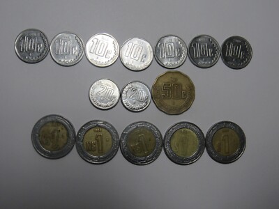 Lot of 15 Different Mexico New Peso Coins - 1992 to 2011 - Circulated ...