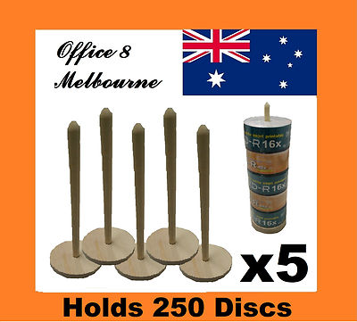 BRAND NEW 5 x CD DVD Spindle - Holds 250 Discs - Wooden Spindle Blank ...