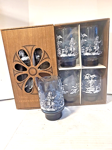 VTG Libbey Smoke Blue Mary Gregory Style Glasses Set Of 8 Boy, Girl ...