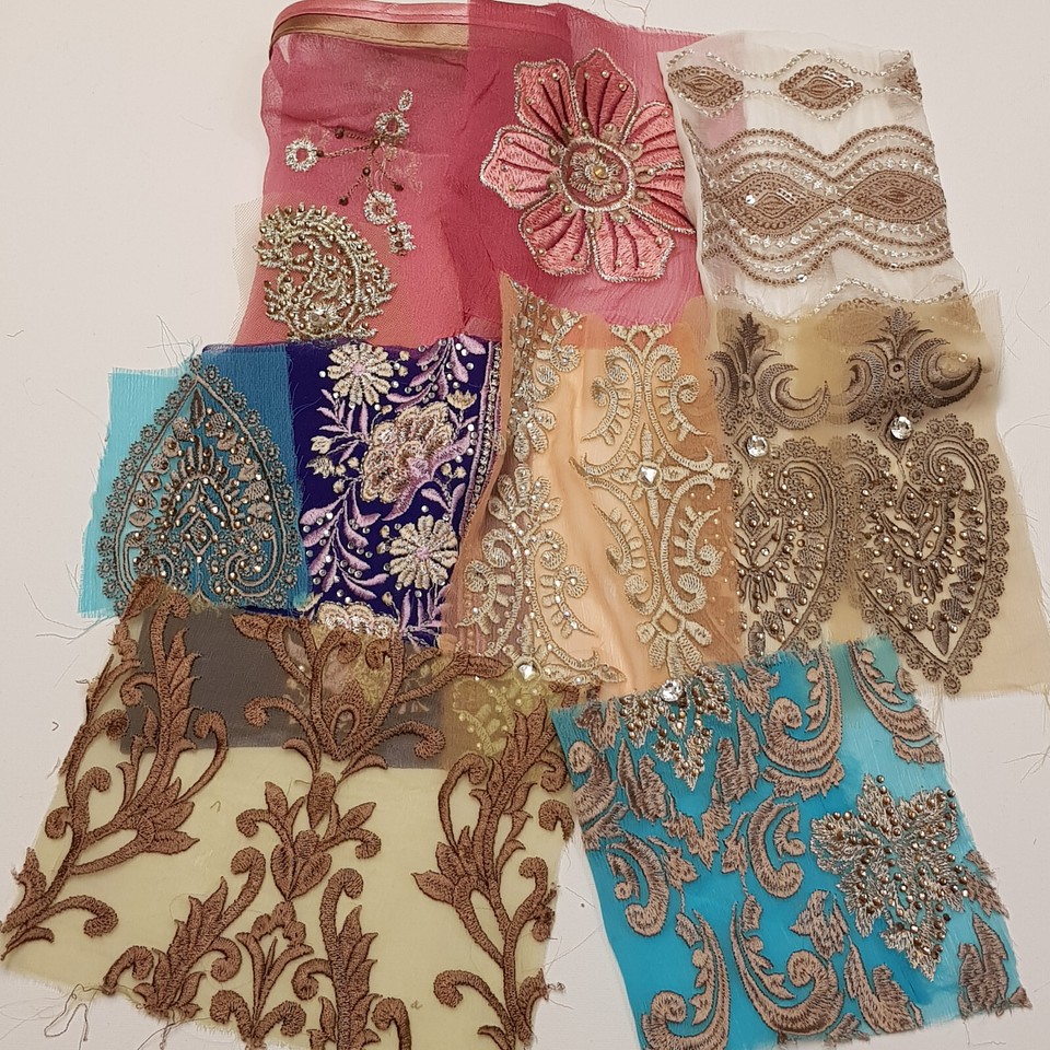 Sari scraps beaded embellished fabric offcuts art projects sequin ...