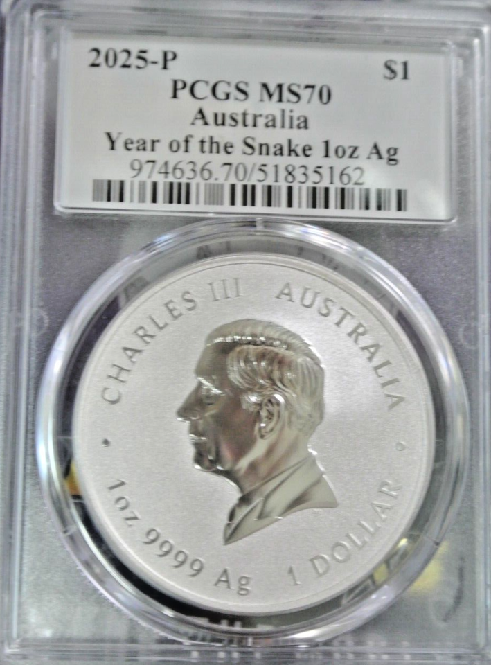 2025 P Australia $1 1oz Silver Year of the Snake PCGS MS70 ULTRA LABEL ...
