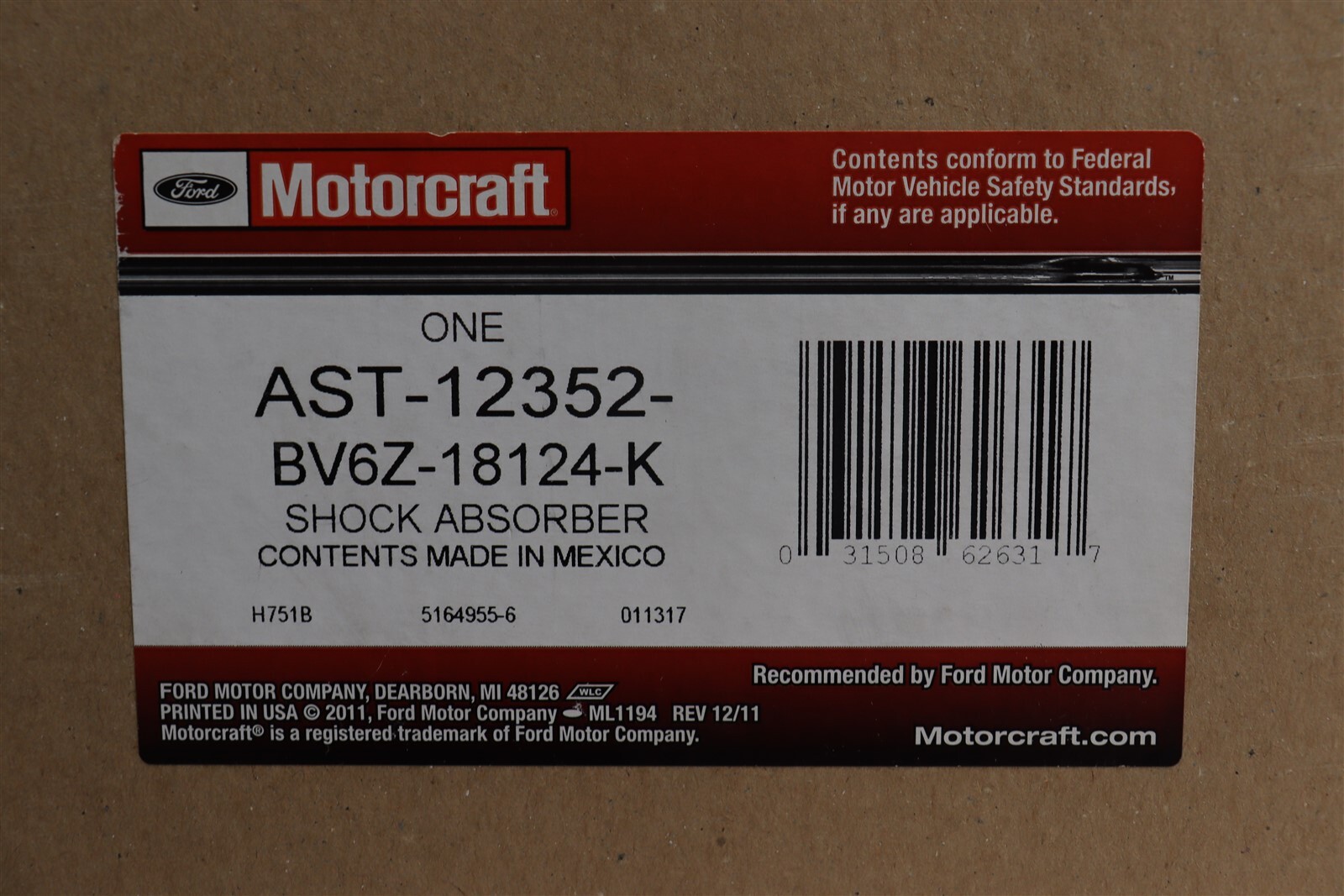 NEW Motorcraft Front Left Suspension Strut AST-12352 Ford Focus 2.0L ...