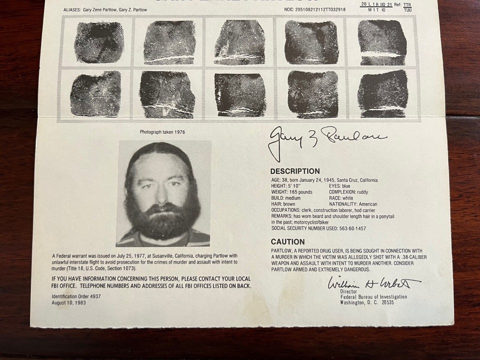 HELL'S ANGELS MOTORCYCLE GANG *FILTHY FEW* GARY ZANE FBI WANTED POSTER ...