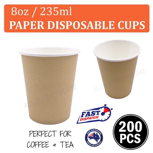 200pcs 8oz 235ml Brown Disposable Paper Coffee Cups Party Supplies BULK ...